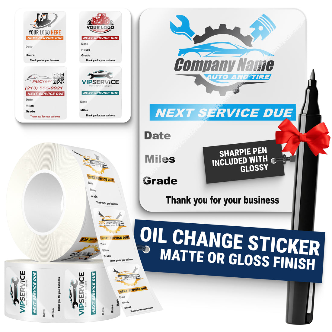 Custom Oil Change Stickers with Logo | Gloss & Matte Options