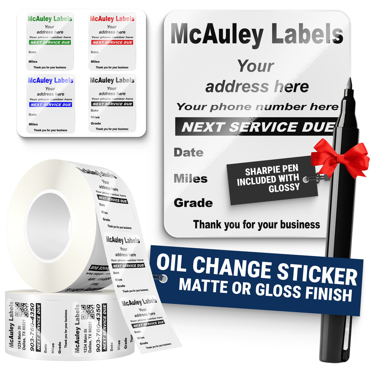 Custom Oil Change Stickers with Text | Matte & Gloss Options