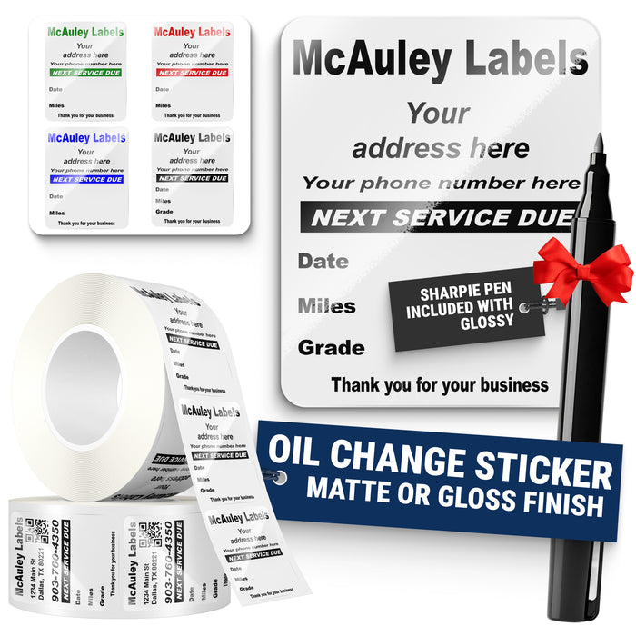 Custom Oil Change Stickers with Text | Matte & Gloss Options